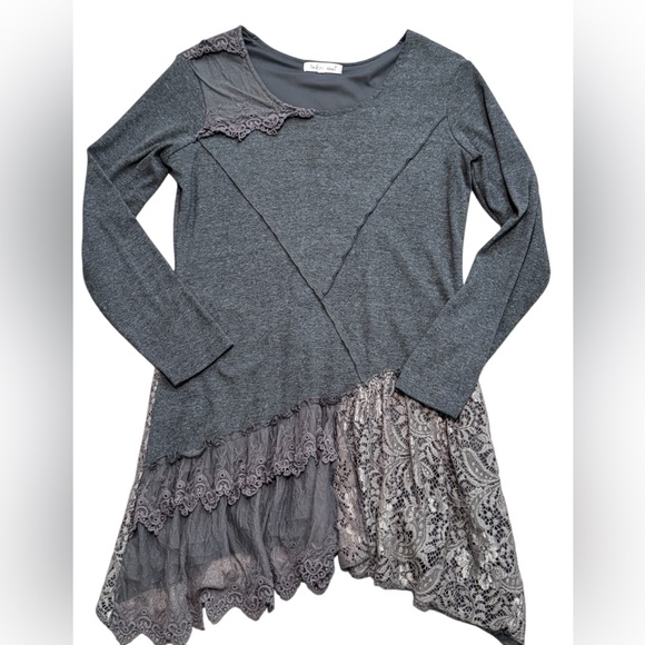 indigo soul | Tops | Boho Gray Lace Women Tunic Top | Poshmark